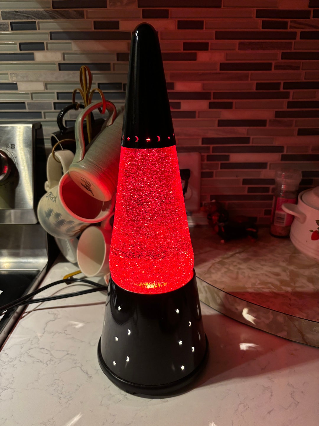 90s 1990s Vintage Wizard Red Glitter Lava Lamp With Silver Glitter ...