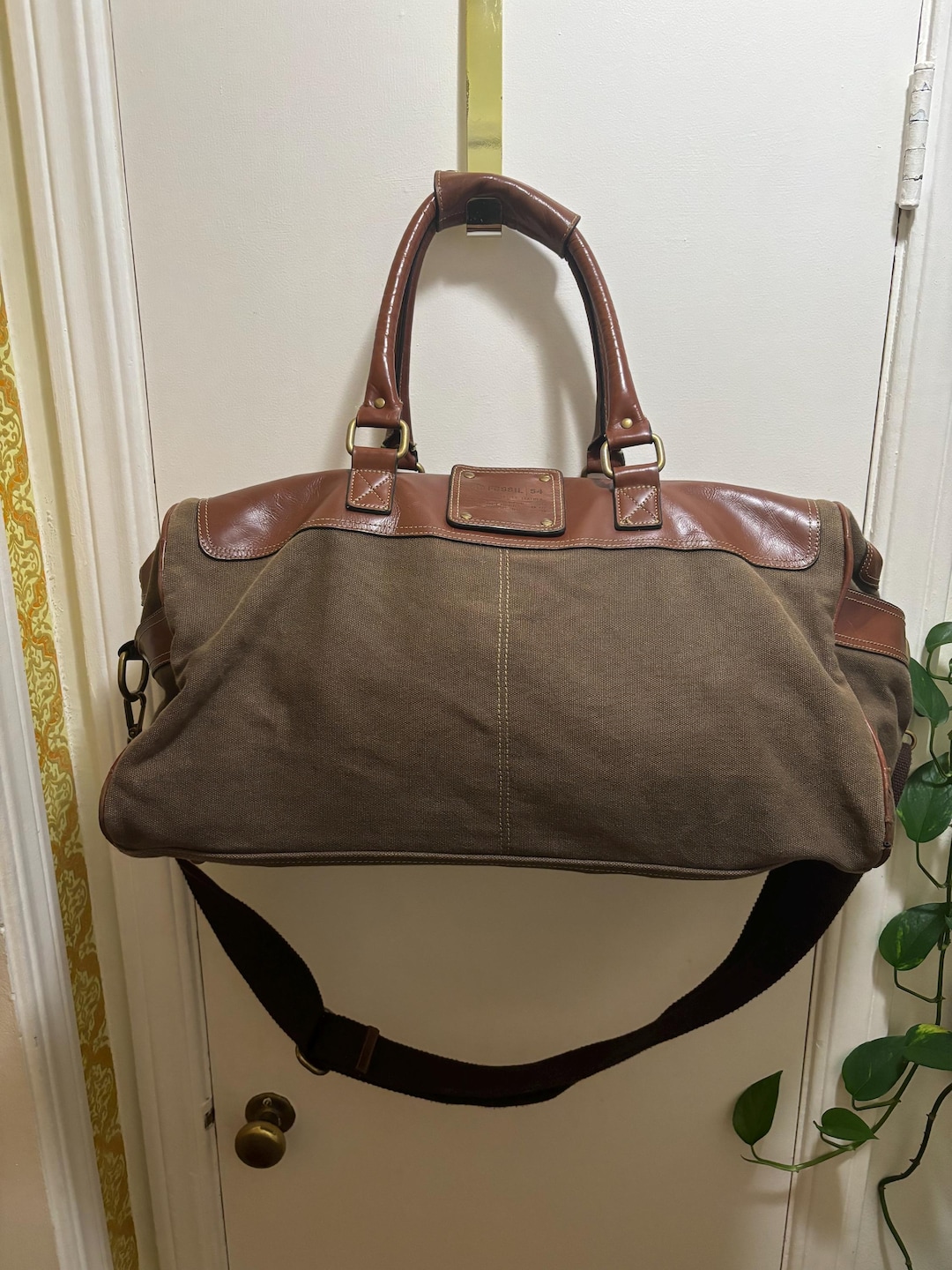 90s Canvas and Leather Vintage Fossil 54 Duffle Bag Overnight Bag Gift ...