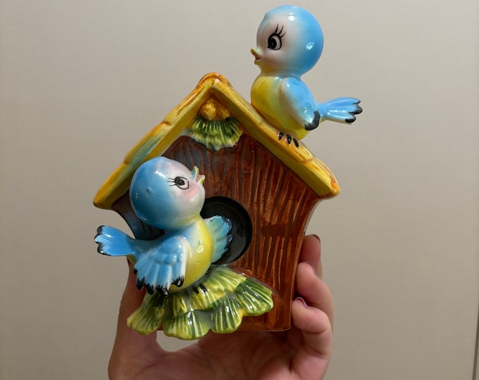 50s 60s Pair of Bluebirds With Birdhouse Coin Bank 5.75in Tall Norcrest ...
