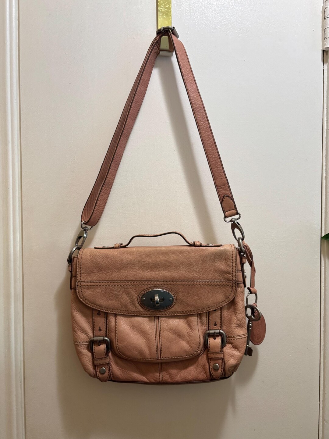 Fossil Maddox Salmon Pink Leather Cross Body Messenger Bag With ...