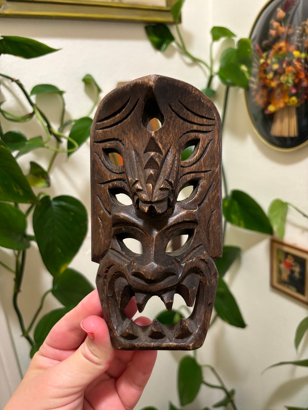 Vintage Wooden Hand Carved Mask Tribal Mask Filipino Ifugao 6.25in Tall ...