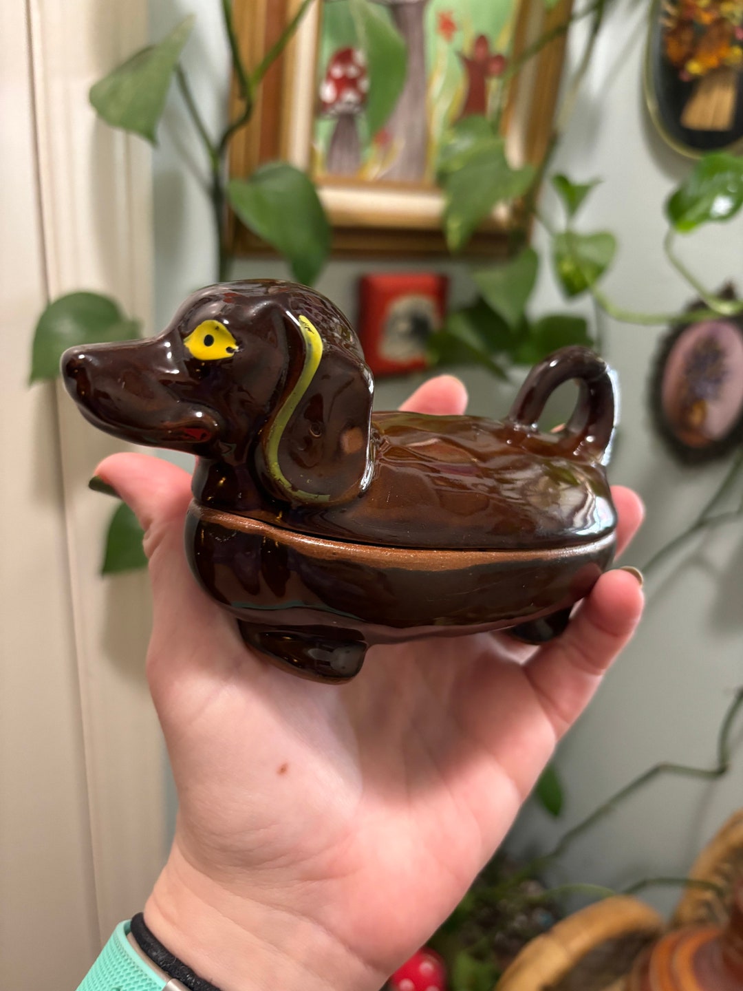 1950s Brown Dachshund Weenie Dog Trinket Box Ceramic Vanity Box Home ...