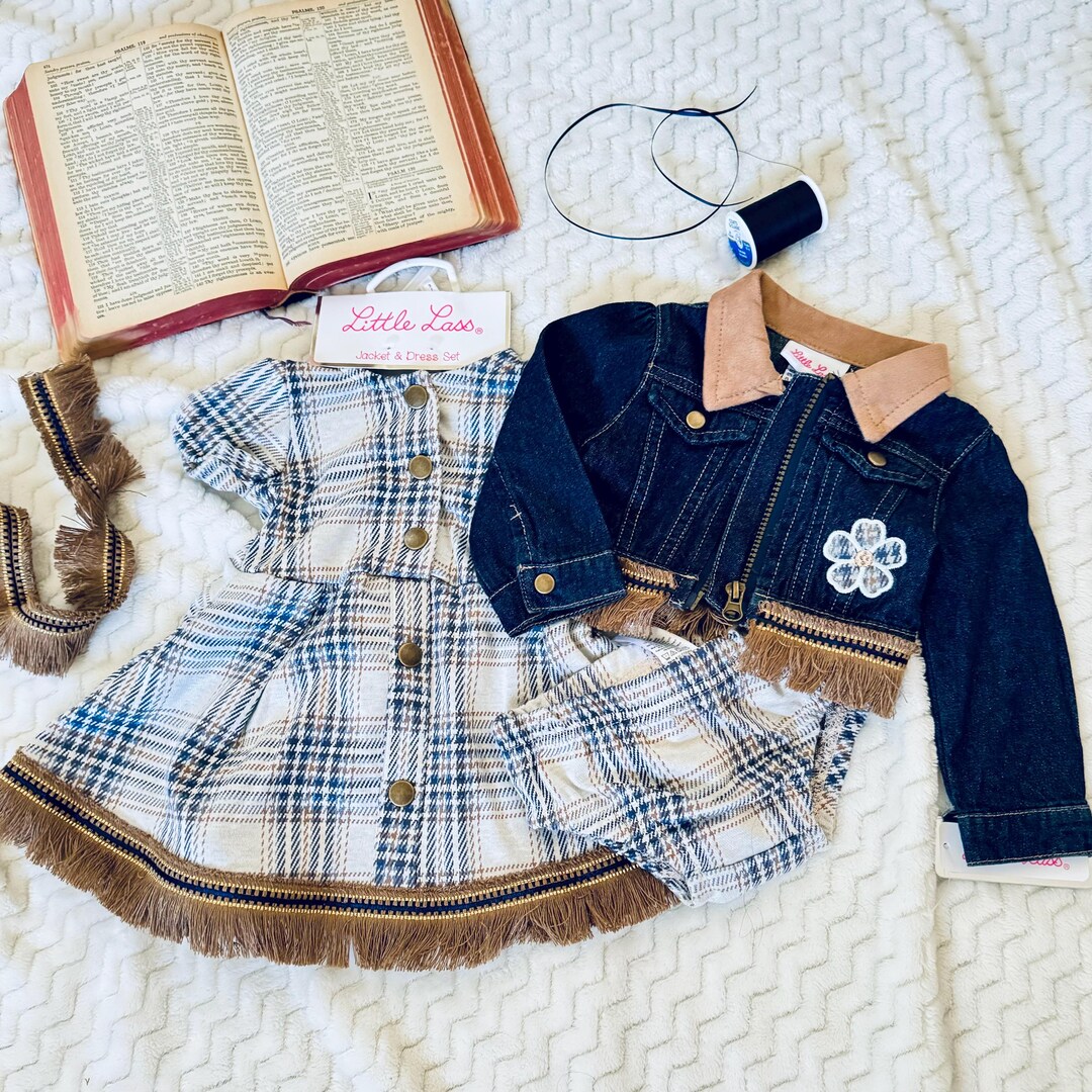 Baby Girl Hebrew Israelite Dress & Jean Jacket 3pc Outfit With Fringes ...