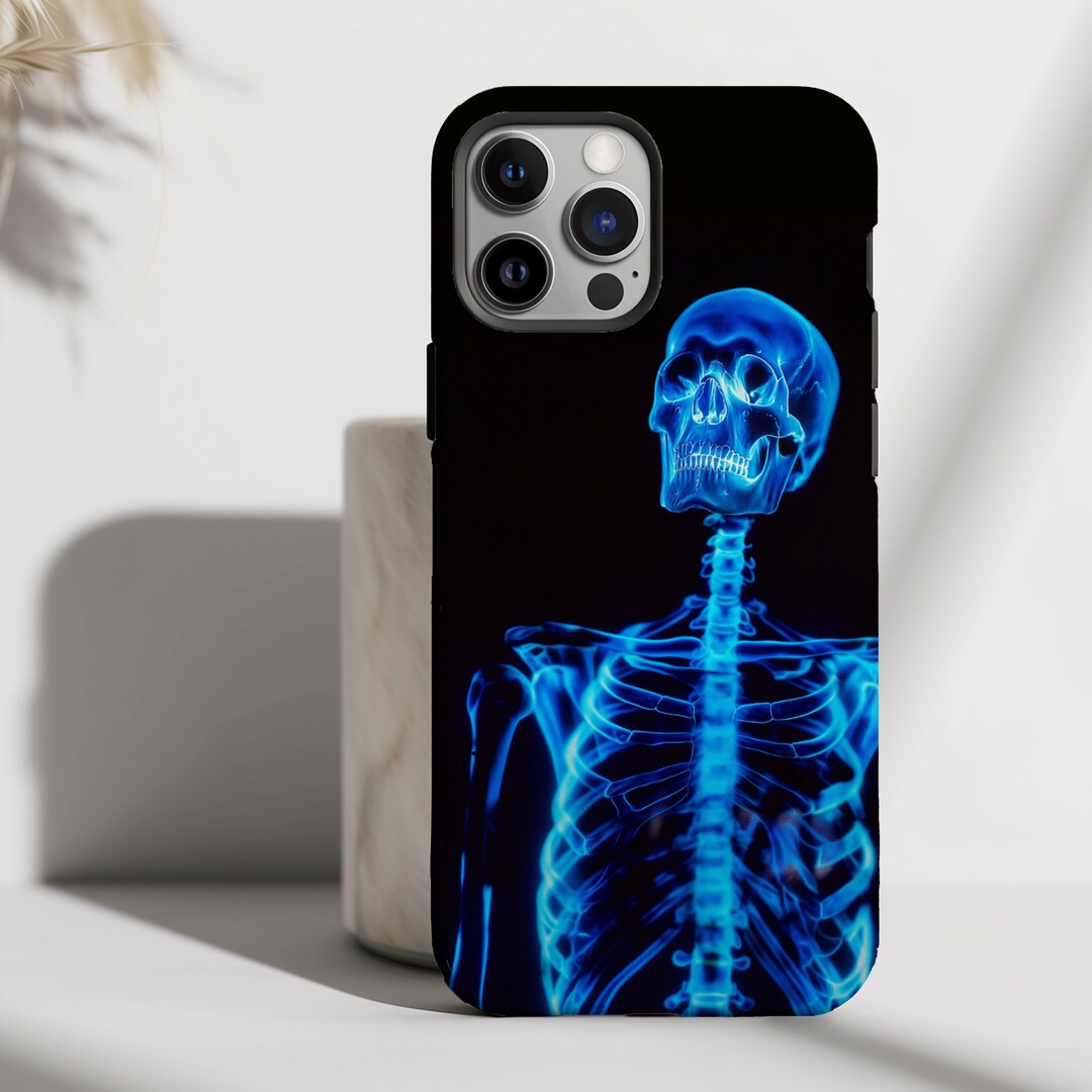Blue Skeleton Tough Phone Case for iPhone 13 14 15, Pro Max, Magnetic ...