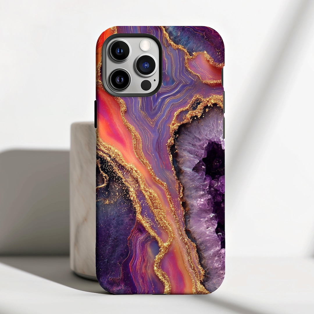 Vibrant Magenta Purple Gold Geode Resin Design Phone Case for iPhone 13 ...