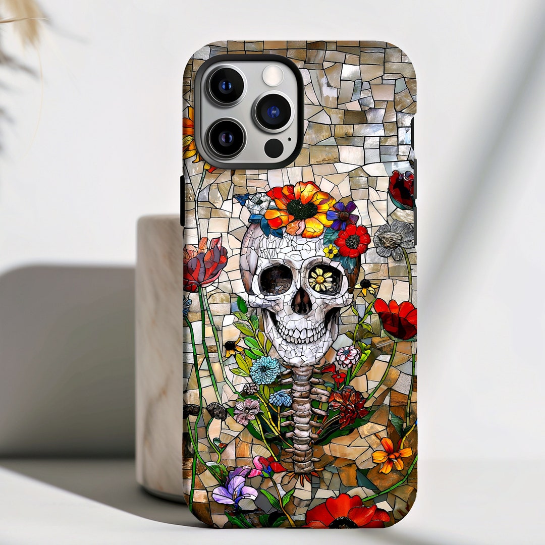 Skull Flower Phone Case for iPhone 13 14 15, Plus Pro Max, Skeleton ...