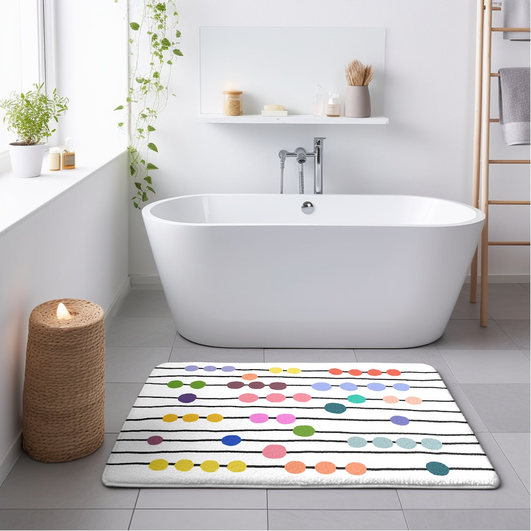Simple Minimal Colorful Hand Painted Doodle and Lines Bath Mat Unique ...
