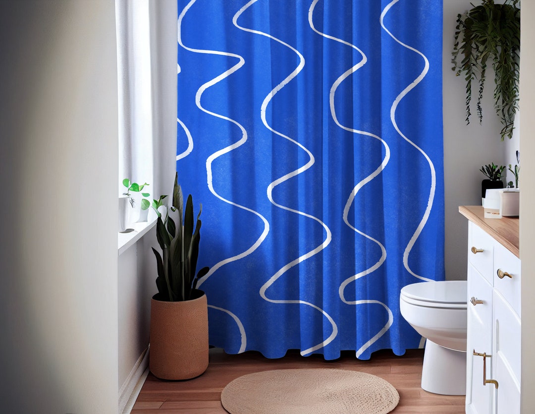 Blue Abstract Shower Curtain, Texture Wave Art, Boho Home Decor ...