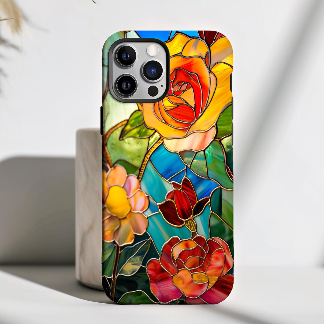 Colorful Stained Glass Flower Phone Case for iPhone 13 14 15 16 Plus ...