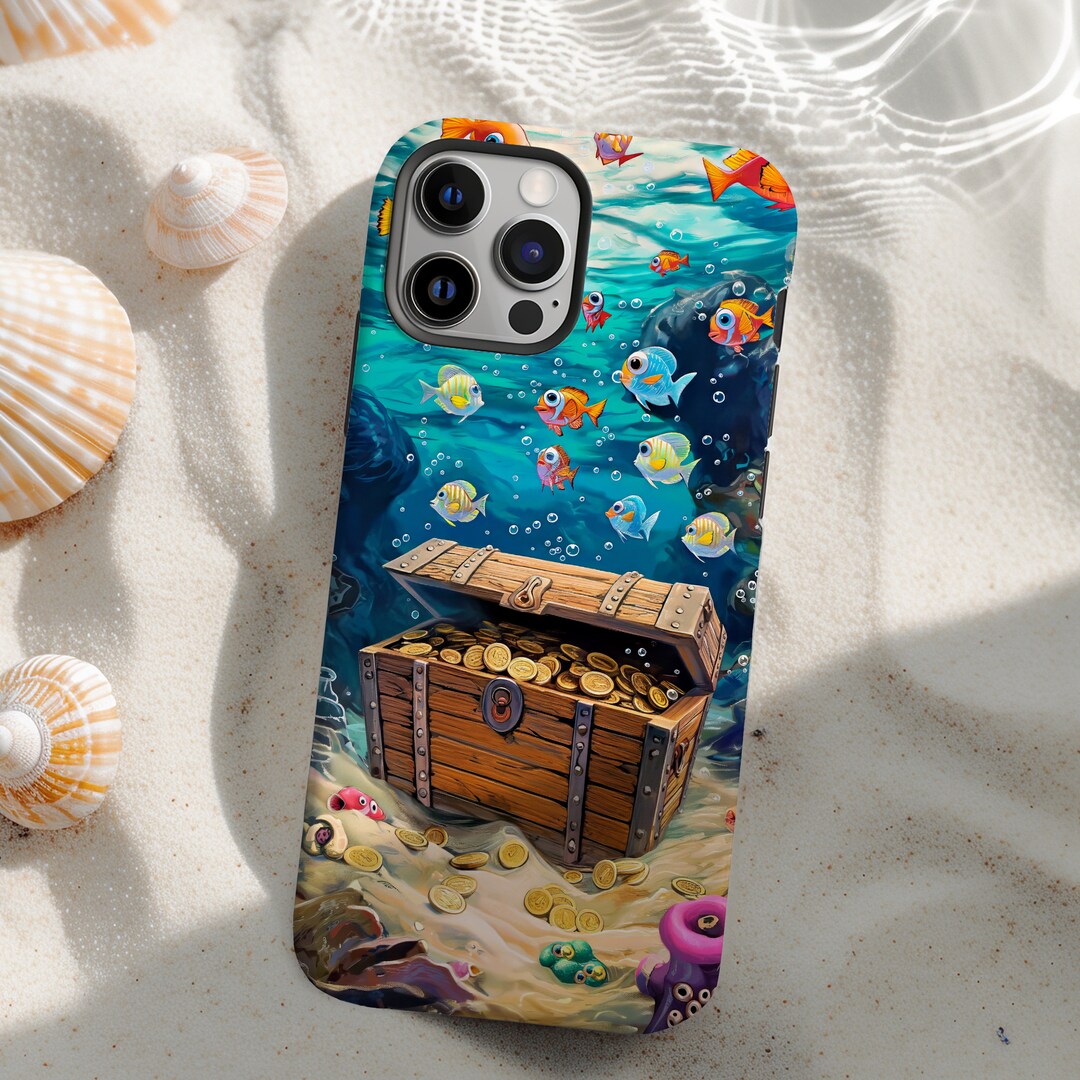 Cartoon Treasure Chest Fish Phone Case for iPhone 13 14 15, Plus Pro ...