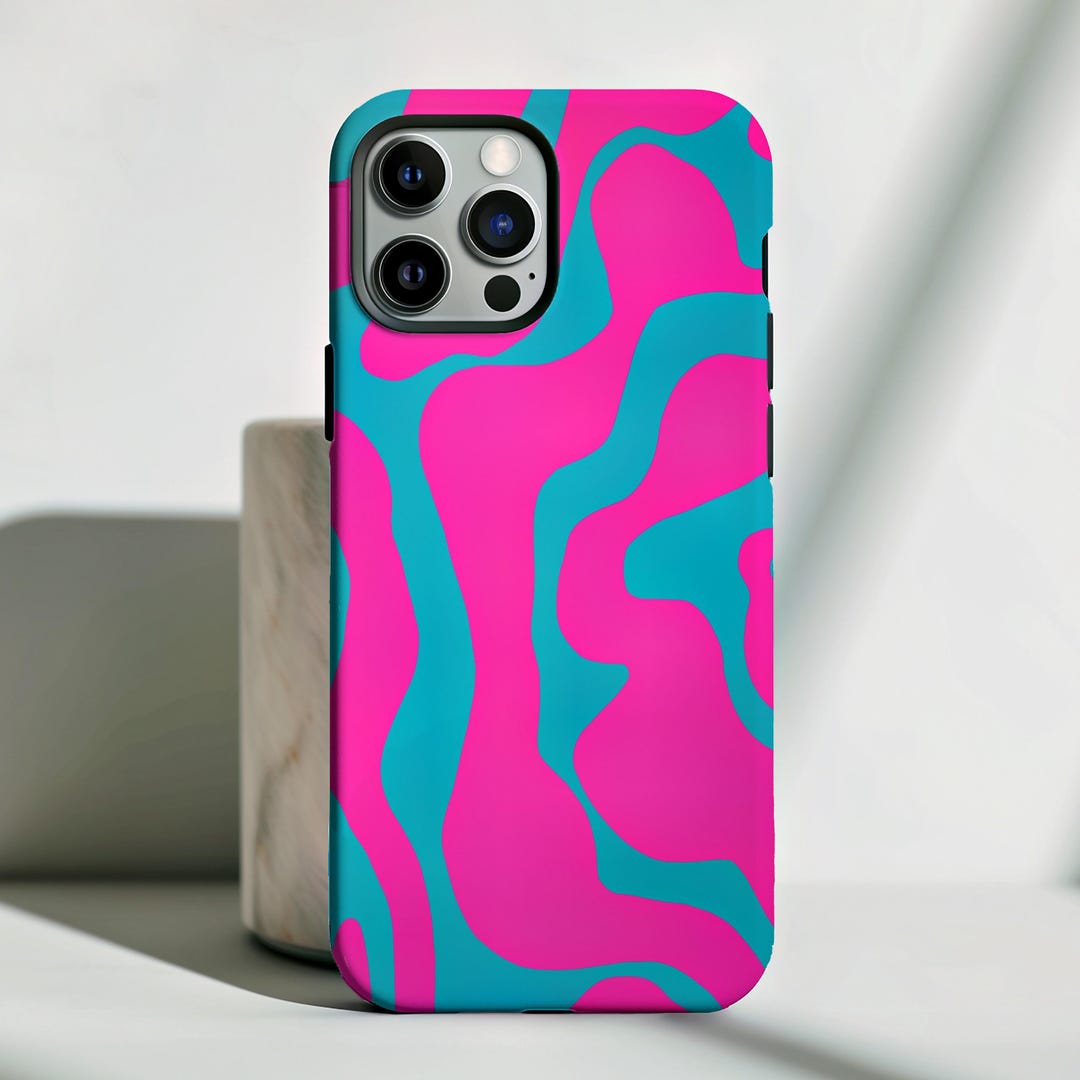 Abstract Pink Green Wavy Phone Case for iPhone 13 14 15, 16 Plus Pro ...