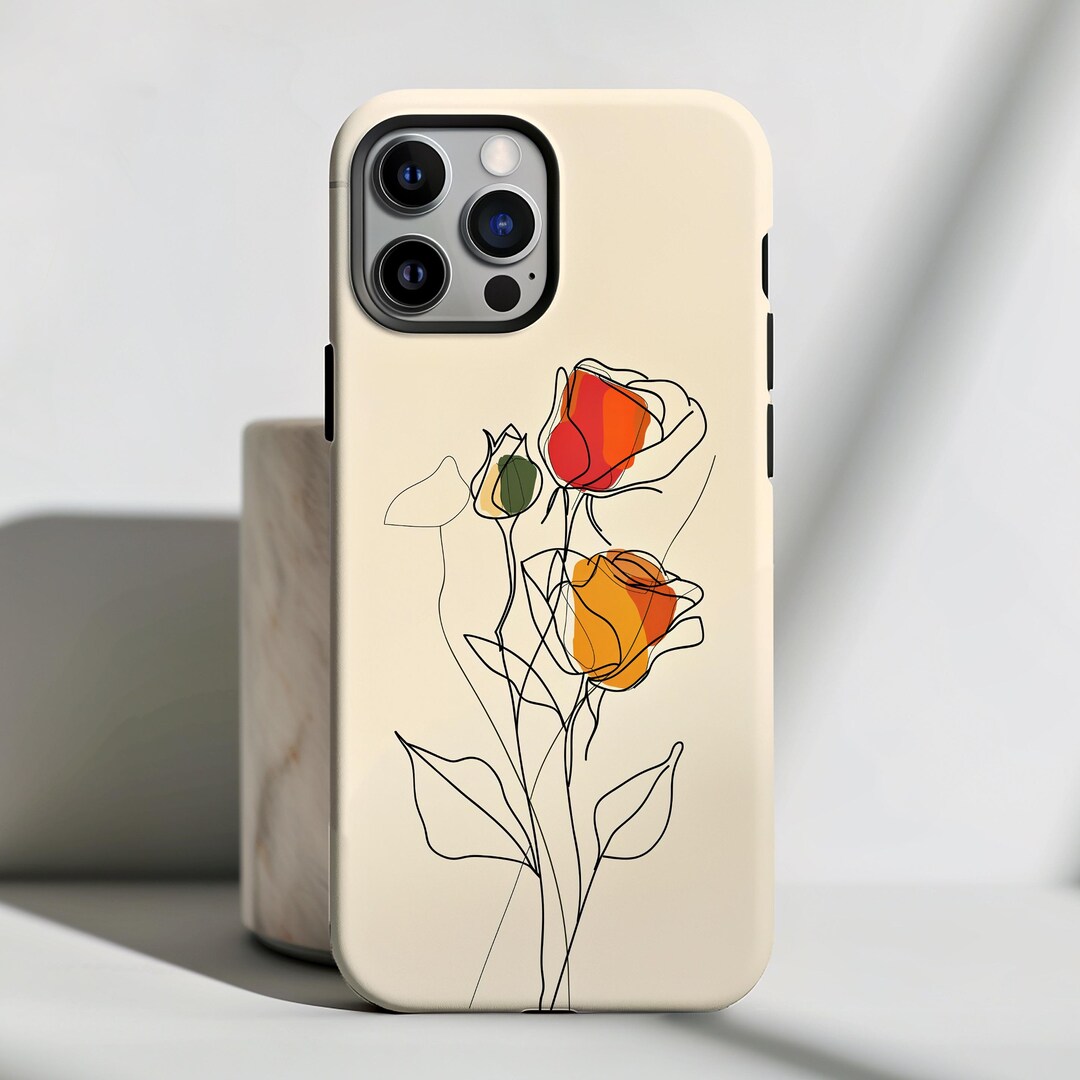 Rose Floral Line Art Phone Case for iPhone 13 14 15 16, Plus Pro Max ...
