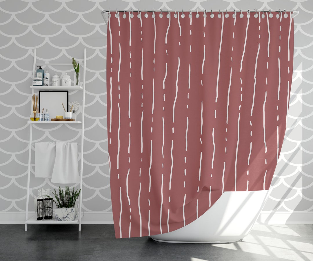 Red Doodle Line Art Shower Curtain Contemporary Bathroom - Etsy