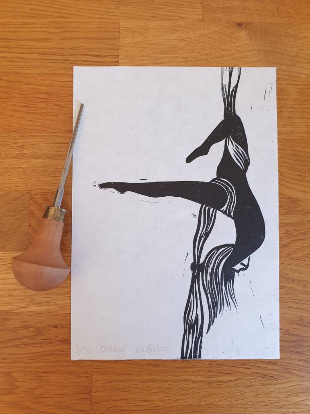 Original Linocut Print Ariel Acrobat 'dizzy' - Etsy UK
