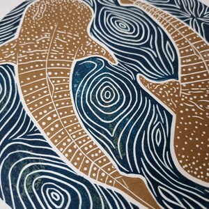 Gold Whale Sharks Original Linocut Print - Etsy UK