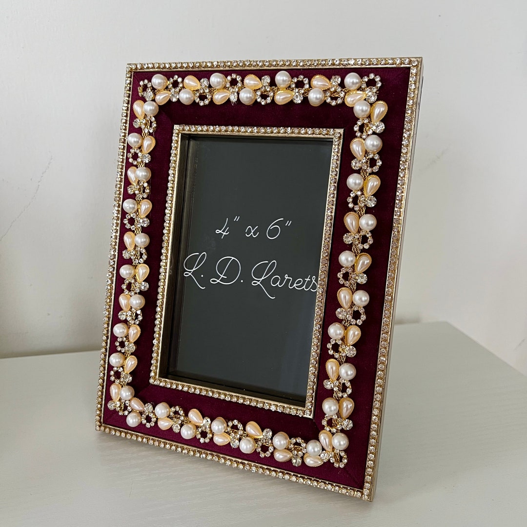 Jeweled Velvet Picture Frame 4x6 In, Dark Red Burgundy Velvet Photo ...