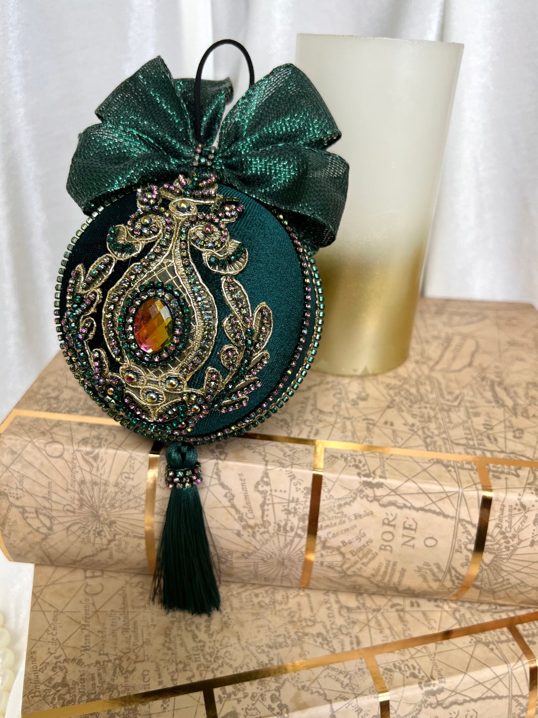 Large 4in Christmas Ball, Emerald Green Ornament With Tassel, Green ...