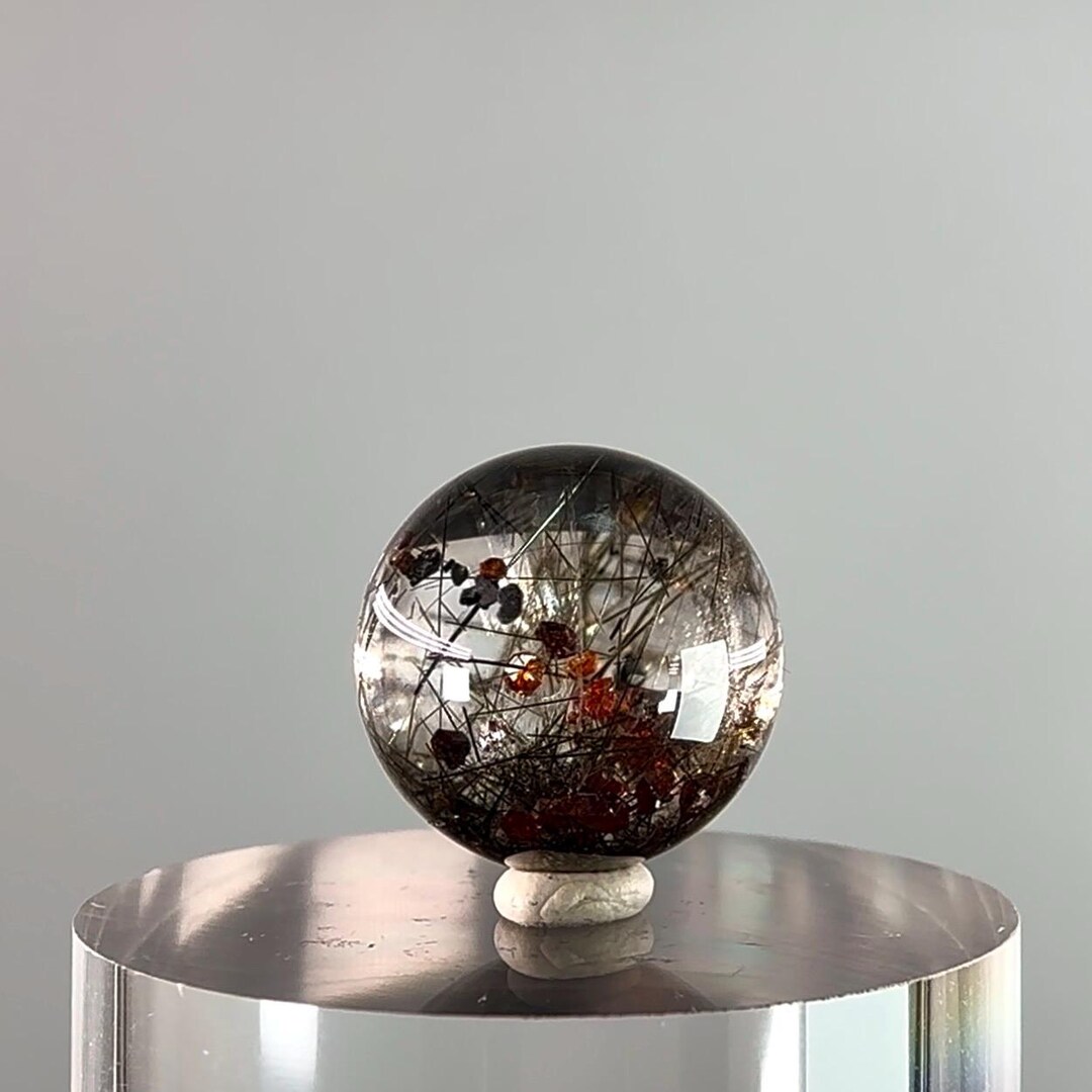 RARE Sphene & Actinolite Amphibole Mini Quartz Sphere - Red Titanite ...