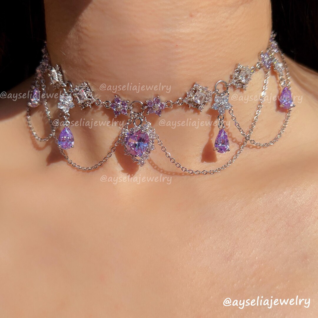 Lavender Bridal Royalcore Necklace, Silver Bride Jewelry, Majestic ...