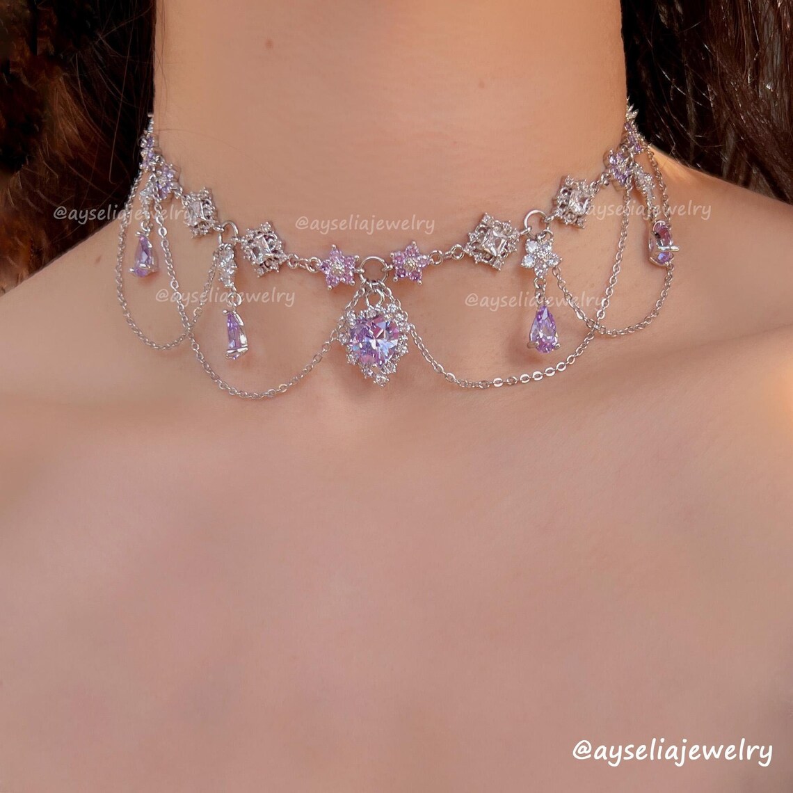 Lavender Bridal Royalcore Necklace, Bridgerton Jewelry, Silver Bride ...