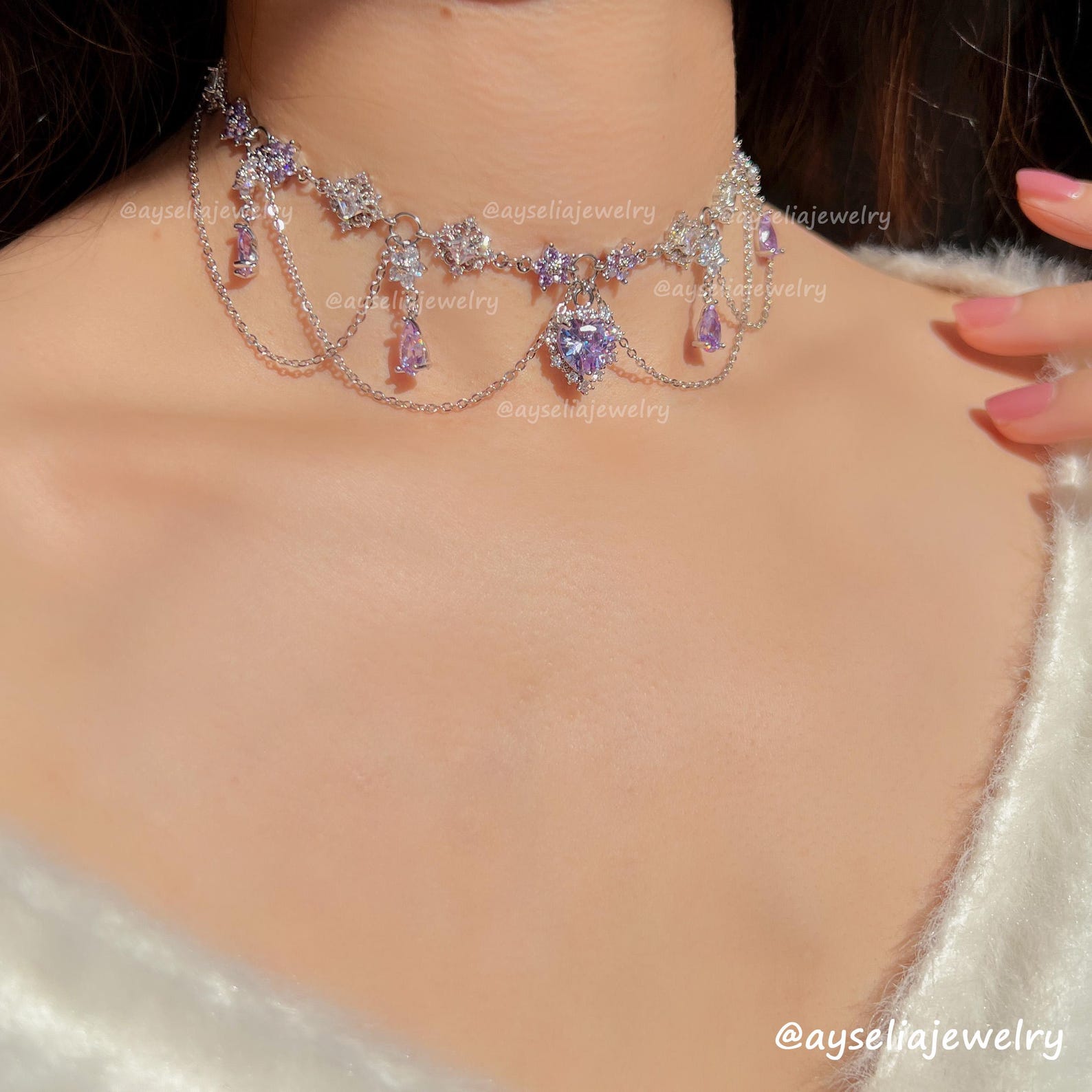 Lavender Bridal Royalcore Necklace, Bridgerton Jewelry, Silver Bride ...