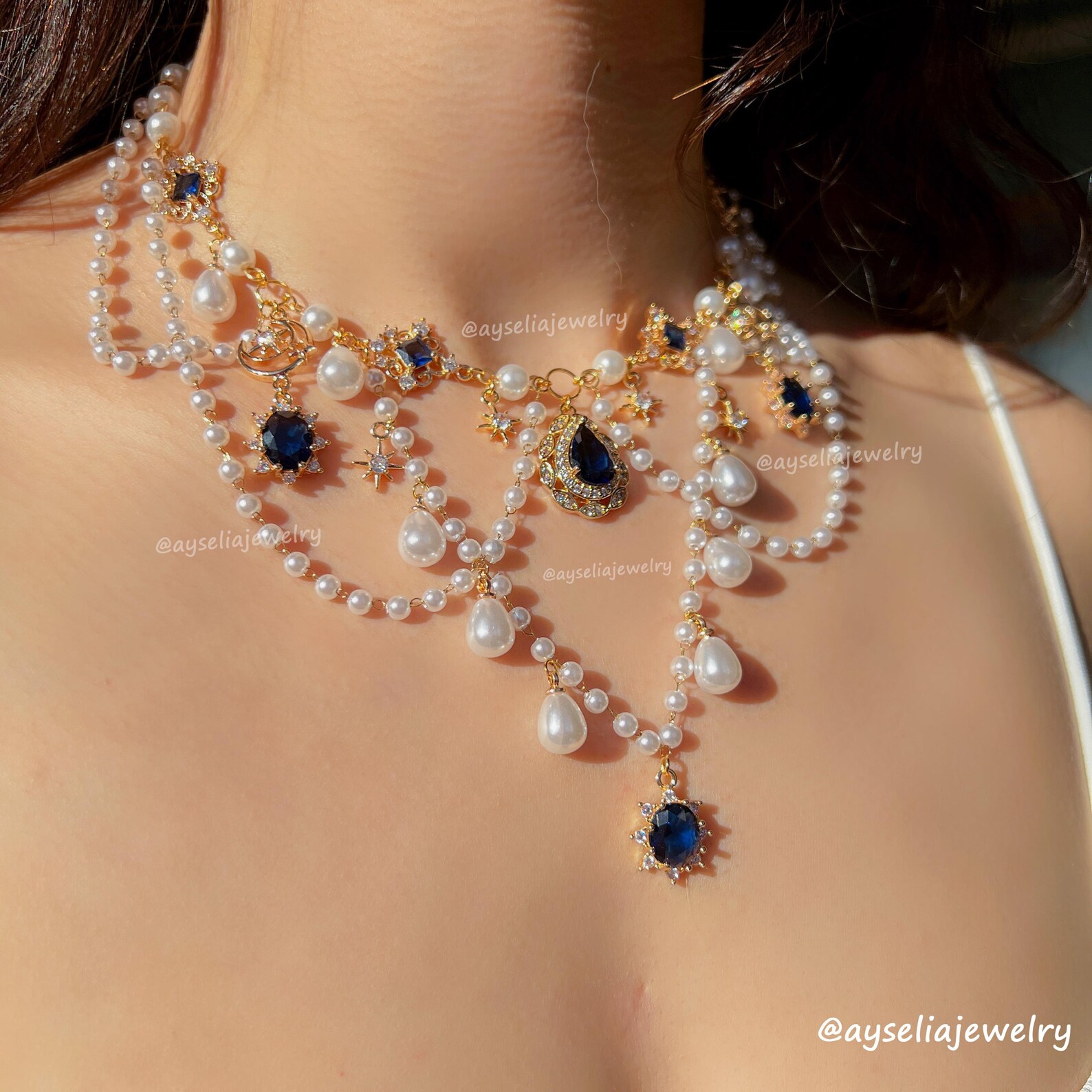 Moon Necklace, Maximalist Celestial Jewelry, Moon and Star Charms ...