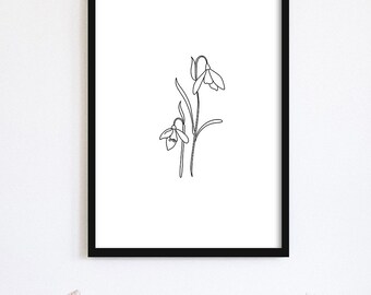 January Birth Flower One Line Art, Digital Download, Snow Drop ...