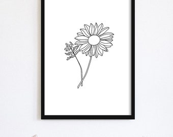 April Birth Flower One Line Art, Digital Download, Daisy Printable Art ...
