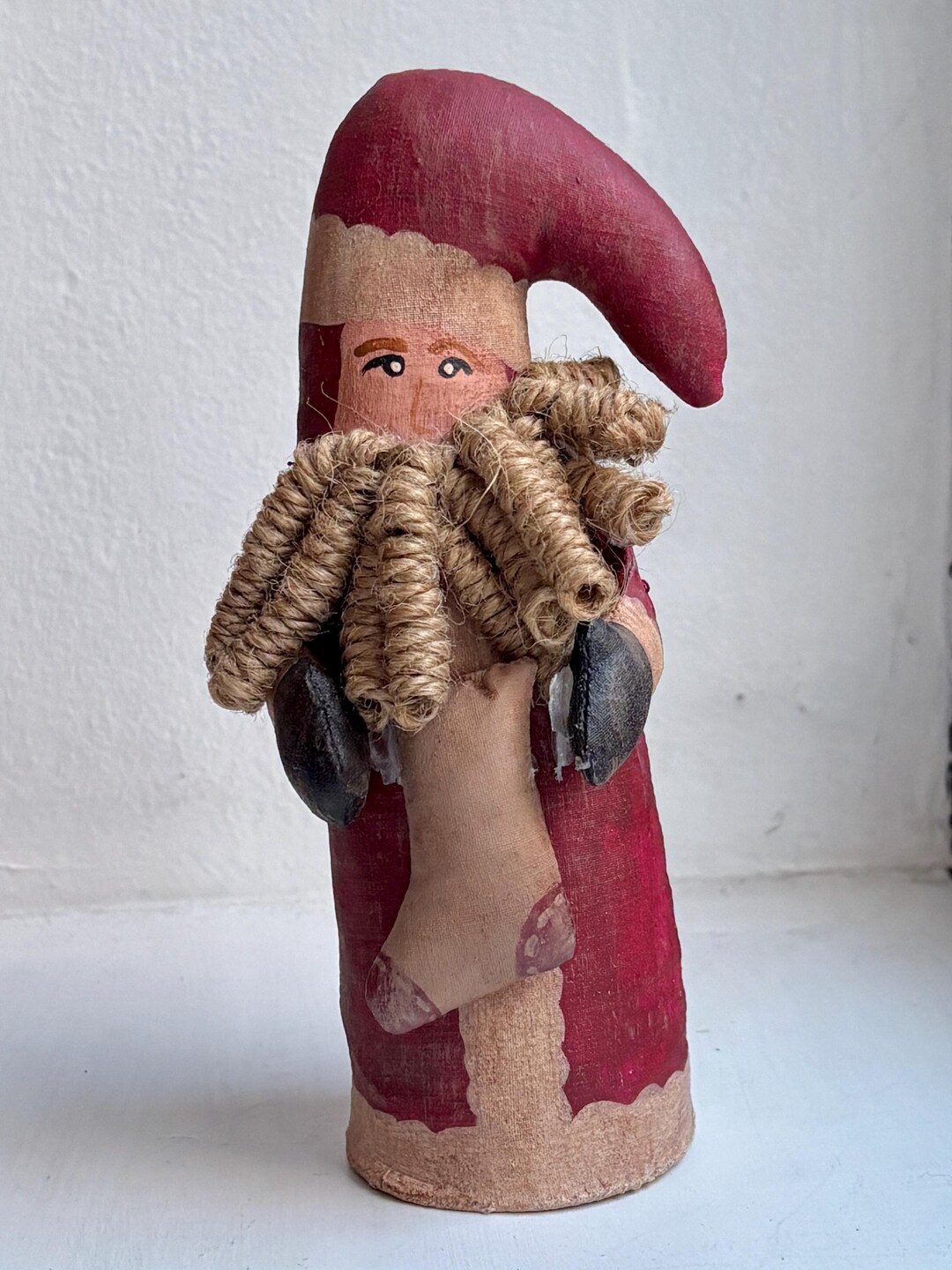 Hand Painted Fabric Santa Figure – Rustic Folk Art Christmas Decor ...