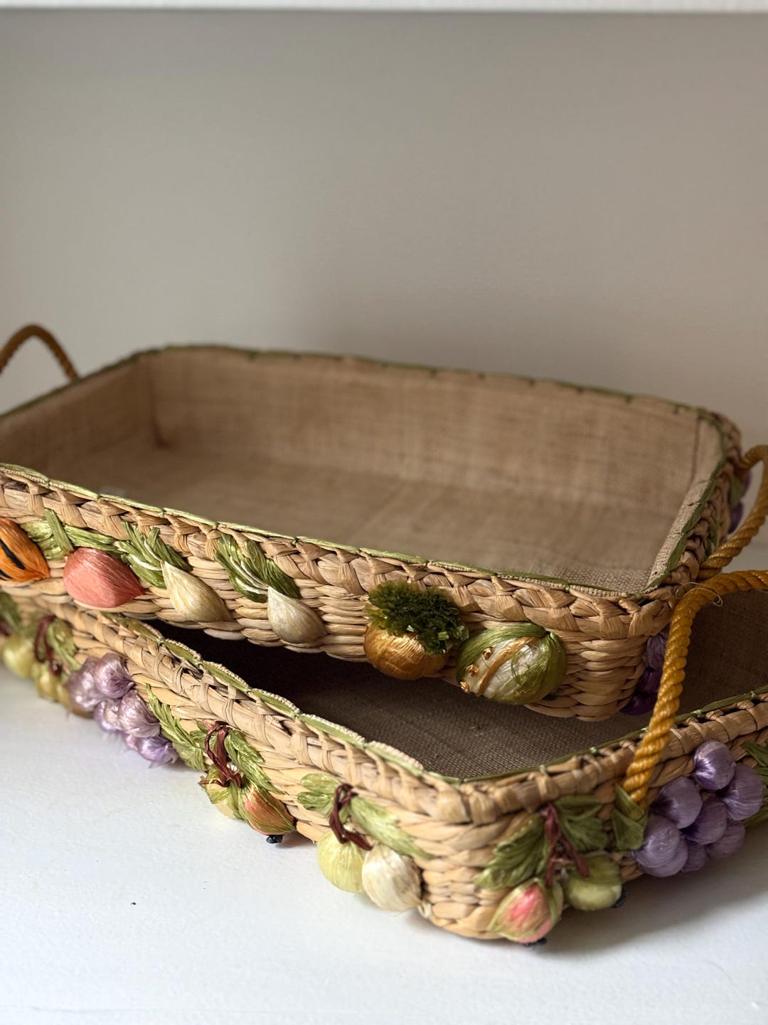 Handwoven Straw Fruit Motif Trays - Etsy