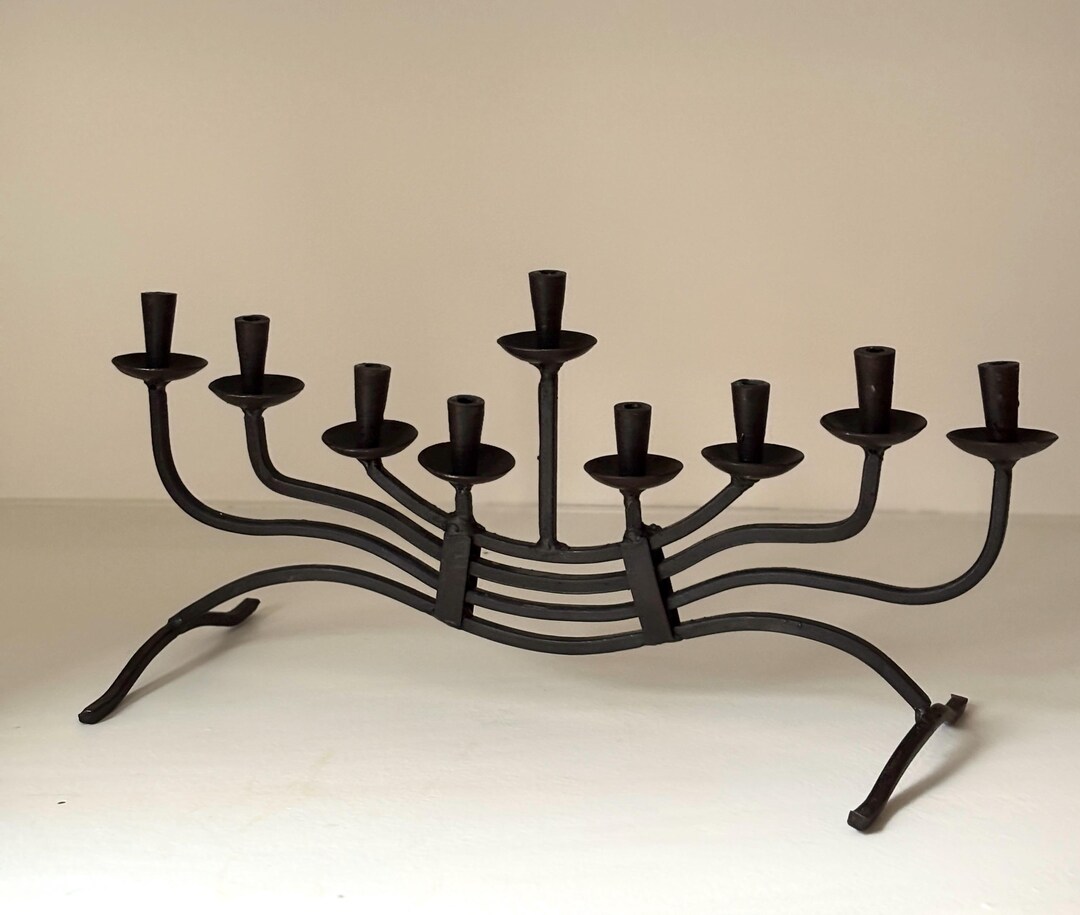 Brutalist Wrought Iron Menorah Candelabra - Mid Century Modern Style ...