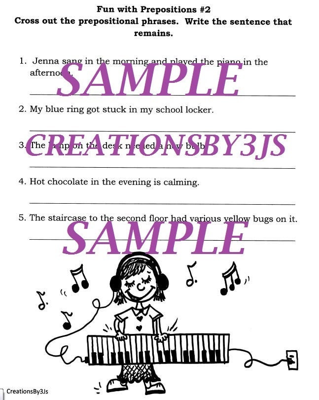 Prepositions Worksheet/parts of Speech/prepositional Phrases/grammar ...