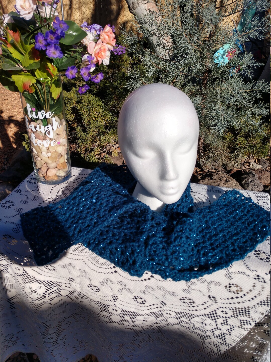 Blue Sparkle Scarf/lightweight Crochet Scarf/teal Long Scarf/shiny ...