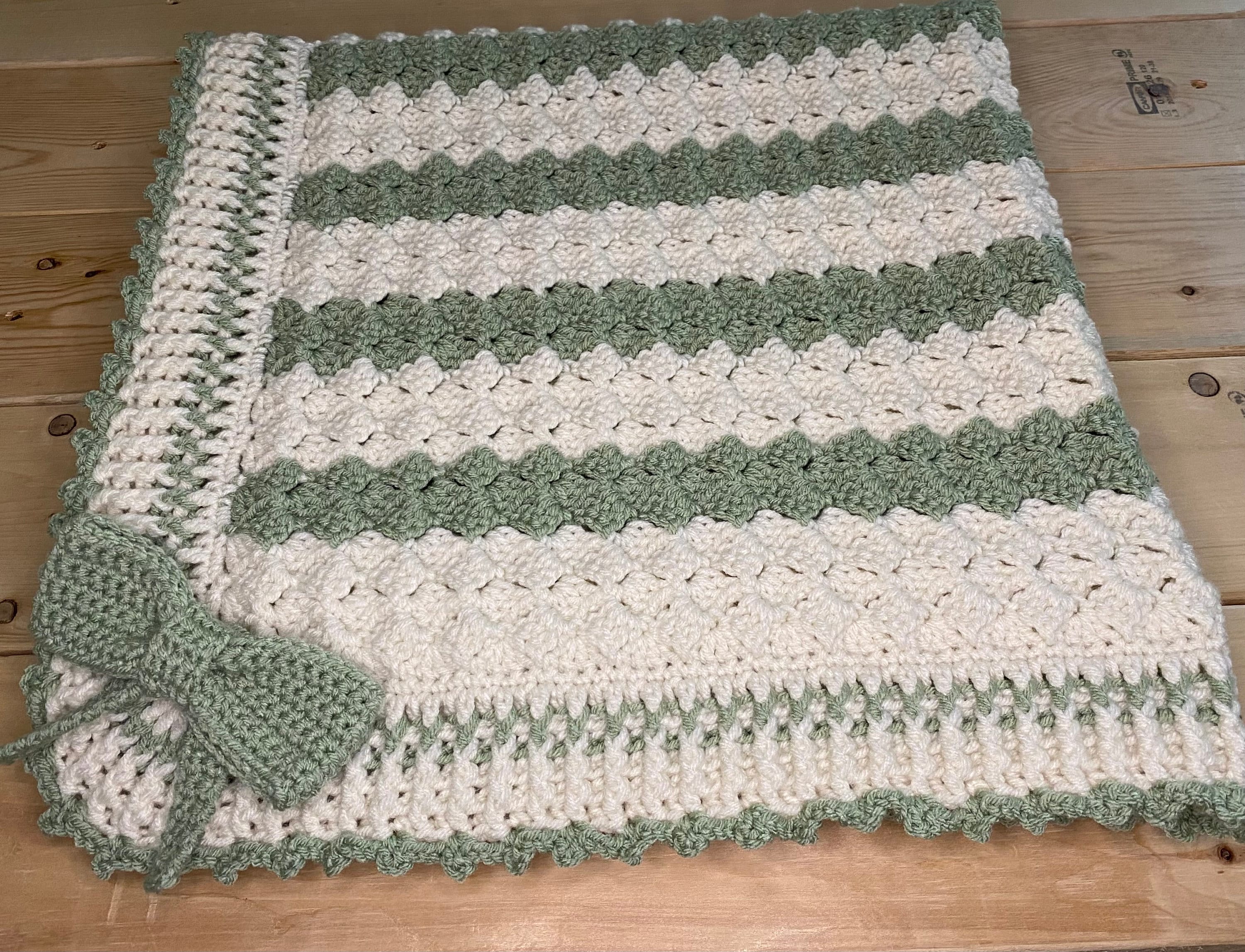 Crochet Baby Boy Blanket, Baby Shower Gift, Sage Green and Cream Baby ...