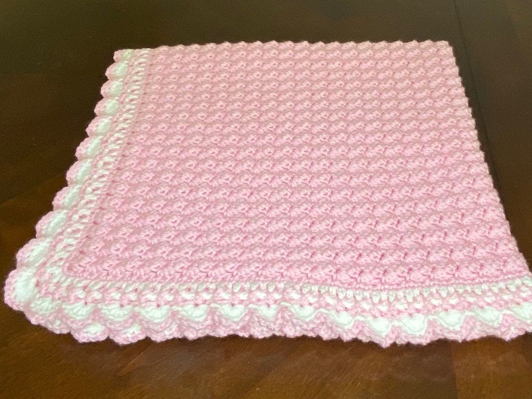 Crochet Baby Girl Blanket in Pink and White, Baby Shower Gift, Handmade ...