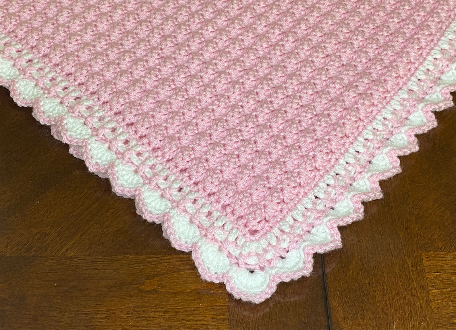 Crochet Baby Girl Blanket in Pink and White, Baby Shower Gift, Handmade ...