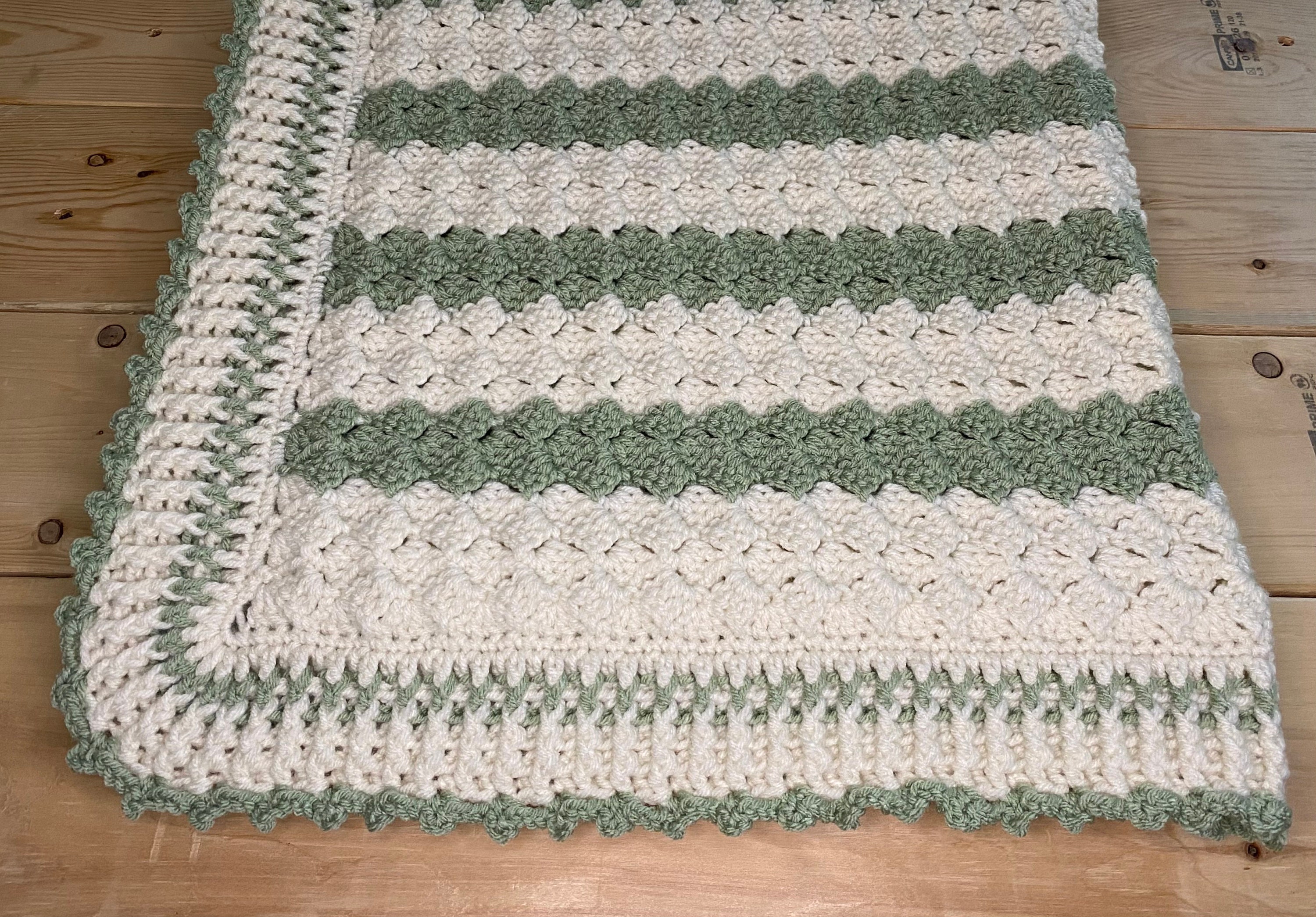 Crochet Baby Boy Blanket, Baby Shower Gift, Sage Green and Cream Baby ...