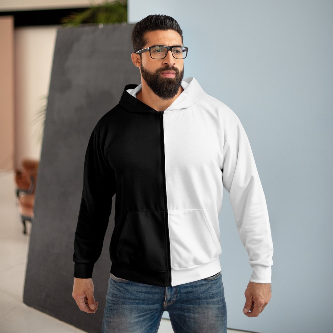 Split Half & Half Two Color Zipper Hoodie Unisex With Pocket - Etsy