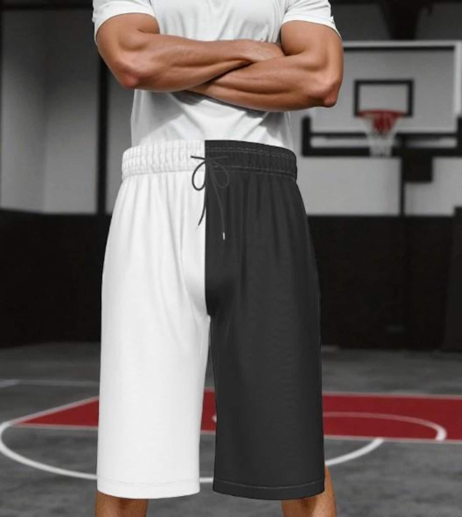 Black and White Two Color Split Men's Over-the-knee Shorts - Etsy