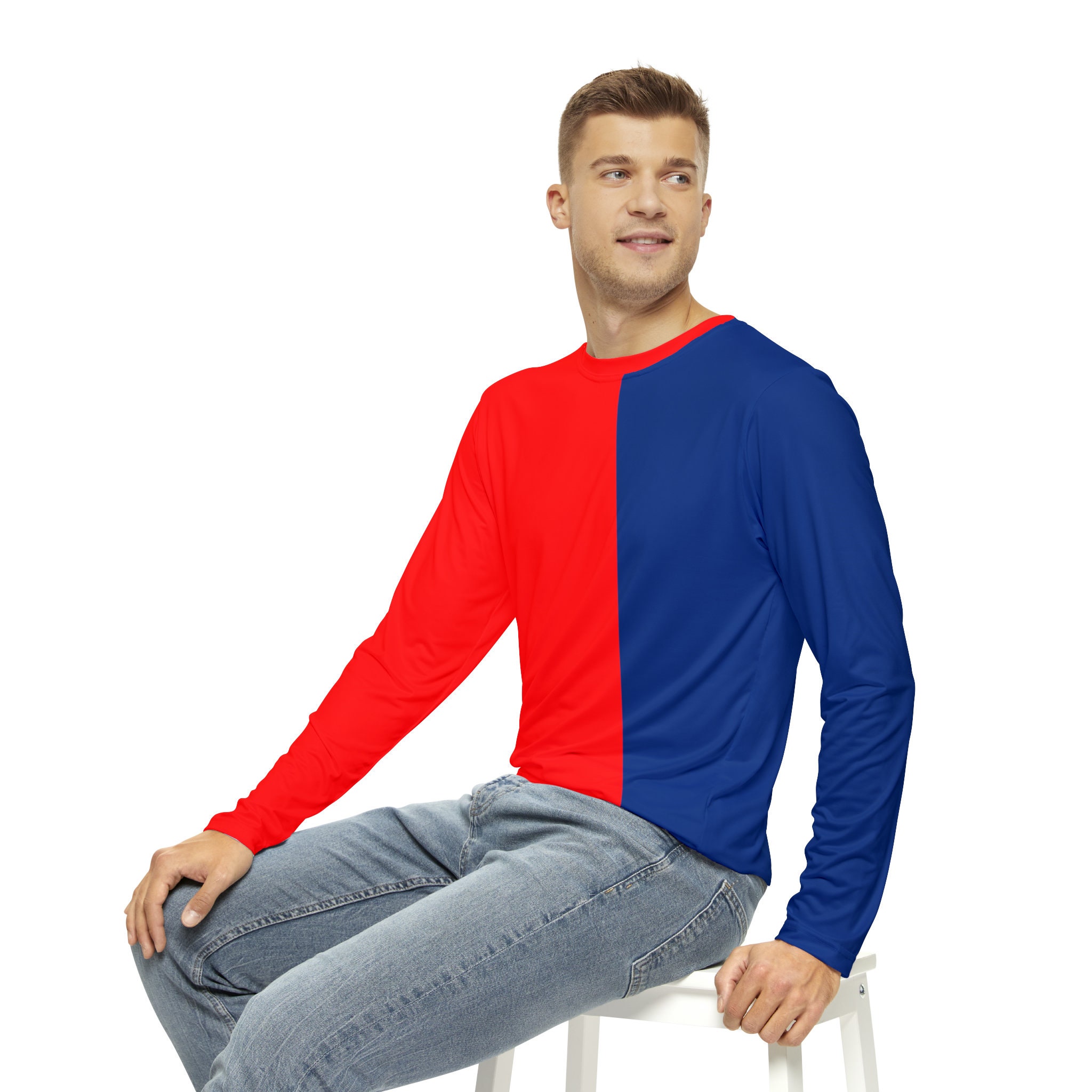 Custom Men's Long Sleeve Half and Half Split Color Shirt - Etsy