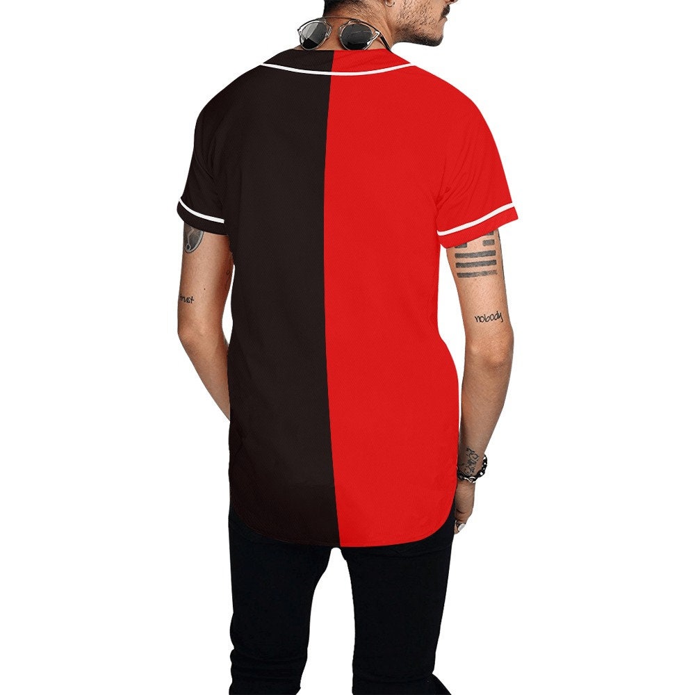 Half Black Half Red Baseball Jersey Two Color Jersey Divided Half and ...