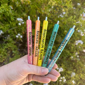 Days of the Week Glitter Epoxy Pens | Fun PG Rated Weekday Pen Set ...