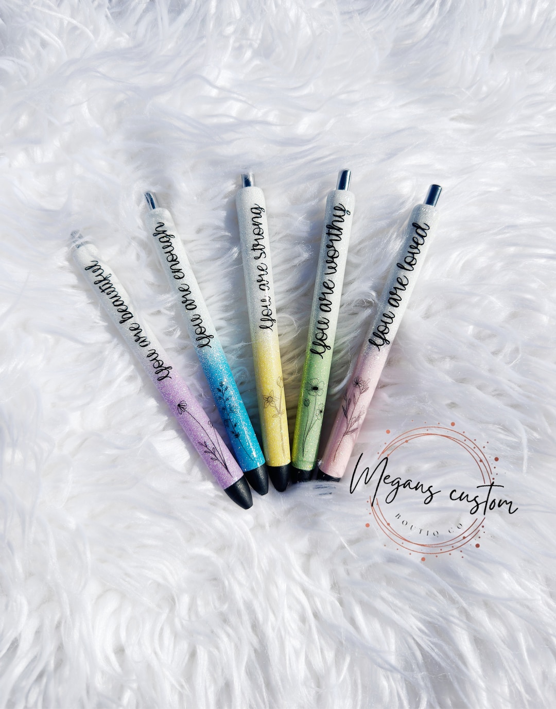 Mental Health Wildflower Glitter Epoxy Pen | Custom Floral Glitter Pen ...