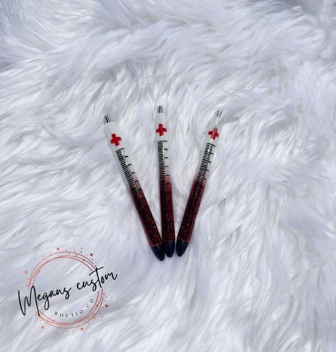 Nurse Syringe Glitter Epoxy Pen Red and White Ombre | Handmade Medical ...