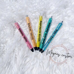 Days of the Week Glitter Epoxy Pens | Fun PG Rated Weekday Pen Set ...
