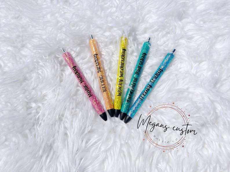 Days of the Week Glitter Epoxy Pens | Fun PG Rated Weekday Pen Set ...