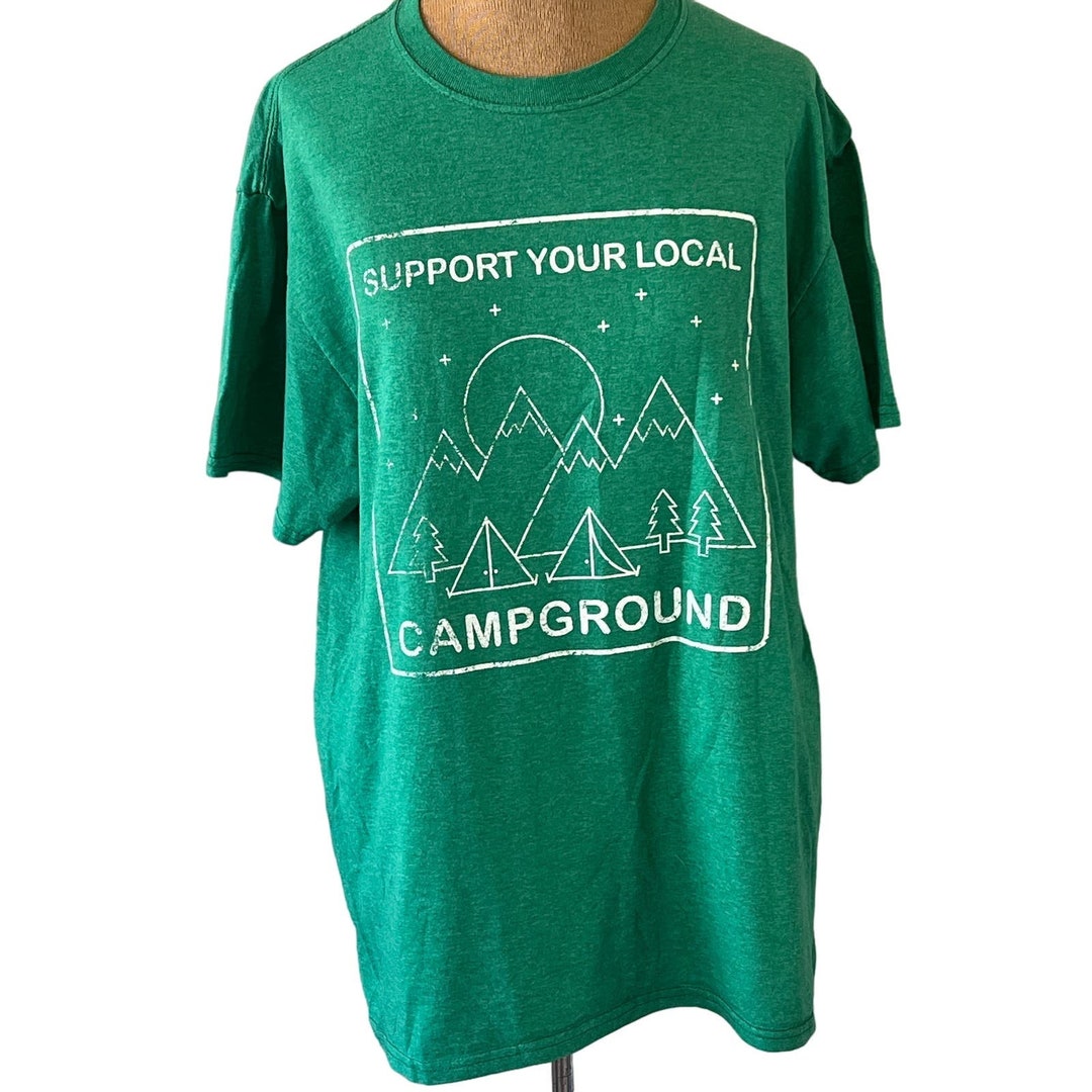 Vintage Support Your Local Campground Fruit of the Loom Green Tee Shirt ...