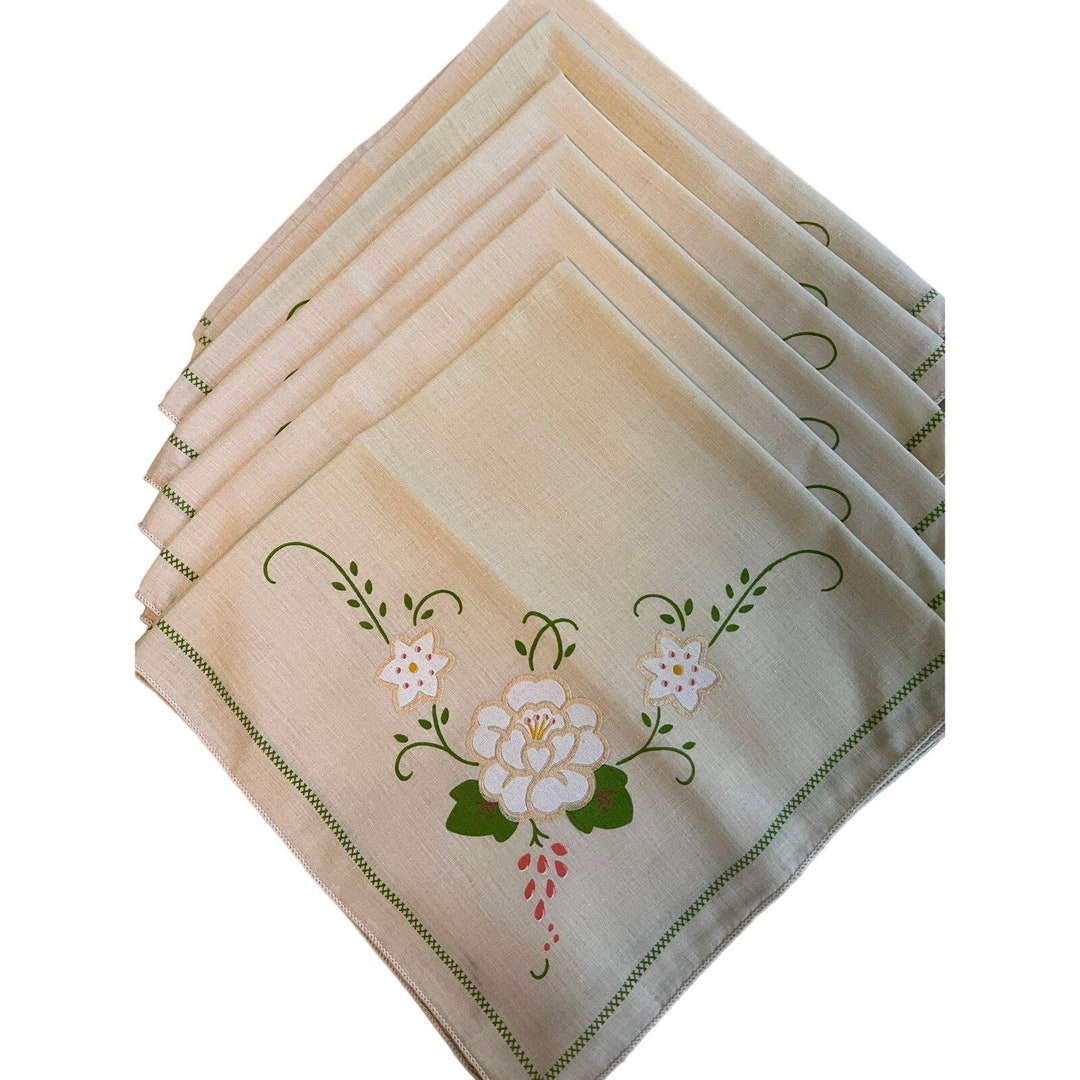 Vintage Spanish Made Formal Cloth Napkins Floral Embossed Set-6 Vintage ...