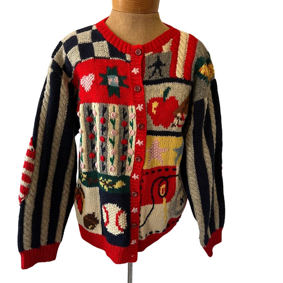 Vintage 90s Americana Design Wool Hand Knit Cardigan Sweater the Eagle ...