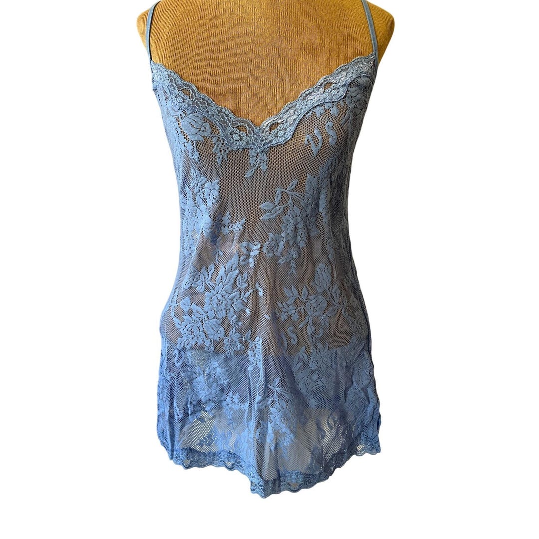 Victorias Secret Open Lace Pastel Blue Baby Doll Camisole Mini Dress ...